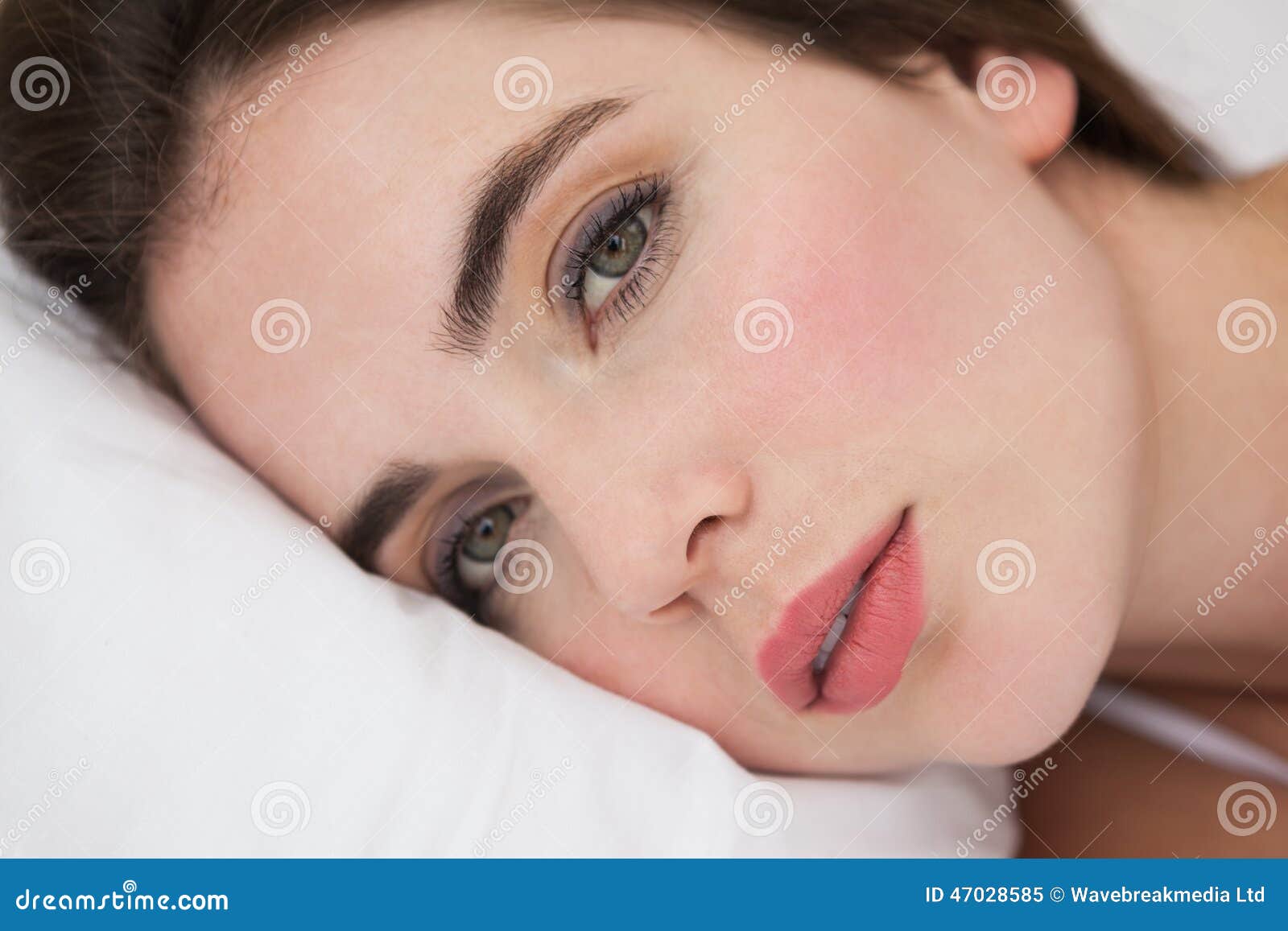 Pretty Brunette Lying in Bed Stock Image - Image of attractive, home ...