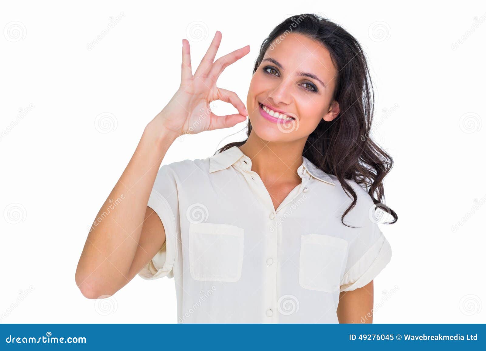 Pretty Brunette Making Ok Sign Stock Image - Image of caucasian, pretty ...