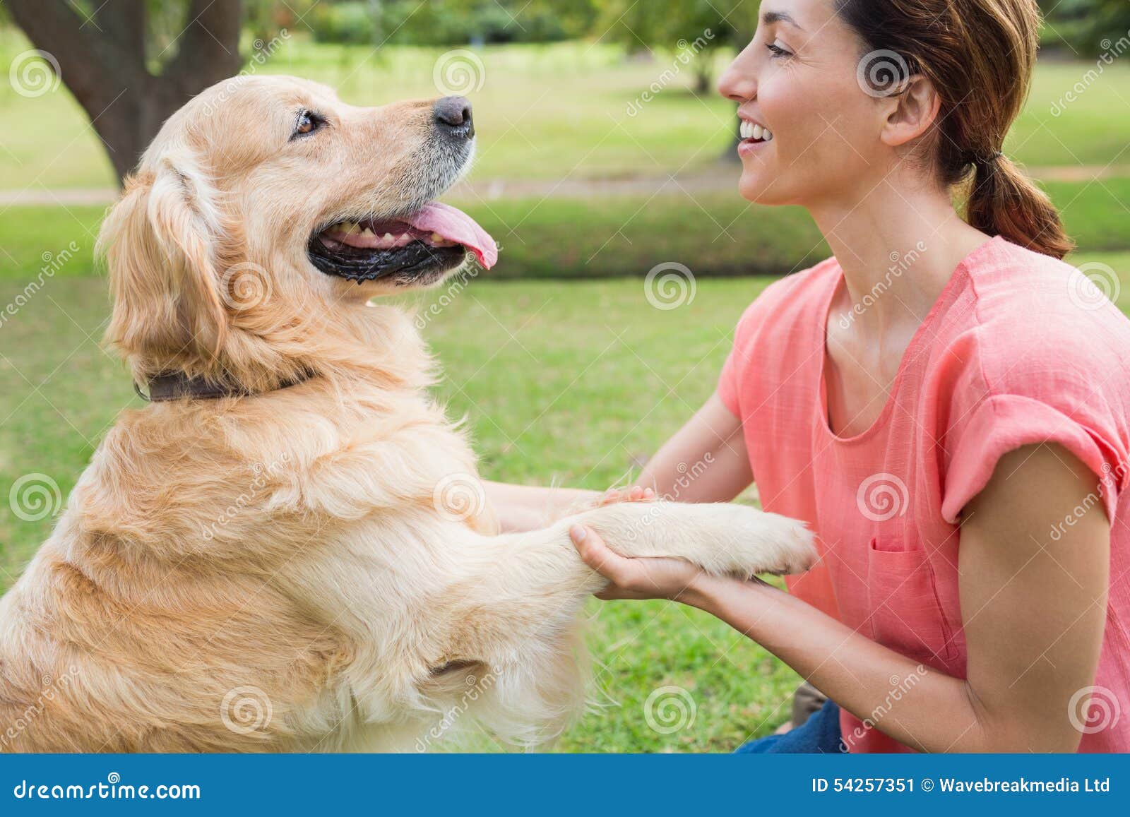 Pretty Brunette Playing with Her Dog in the Park Stock Image - Image of ...