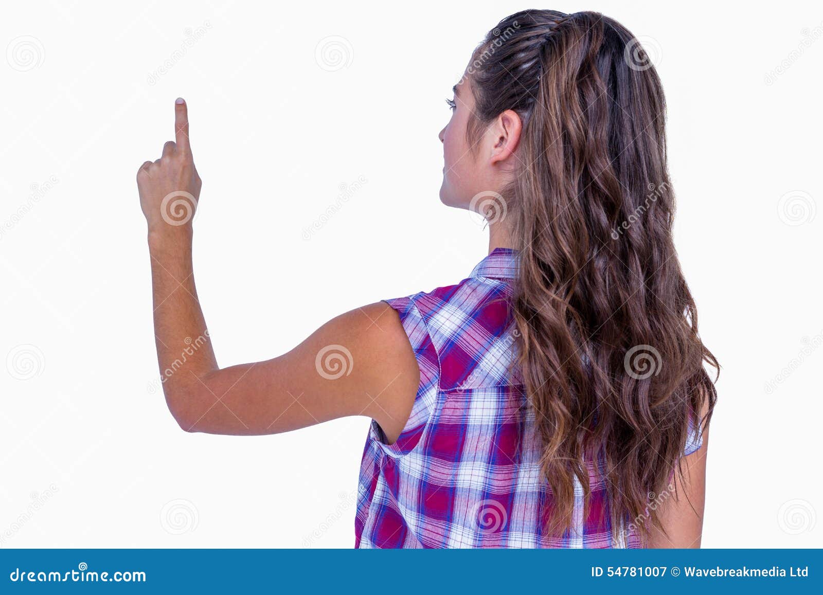 Pretty Brunette Pointing Something with Her Finger Stock Image - Image ...
