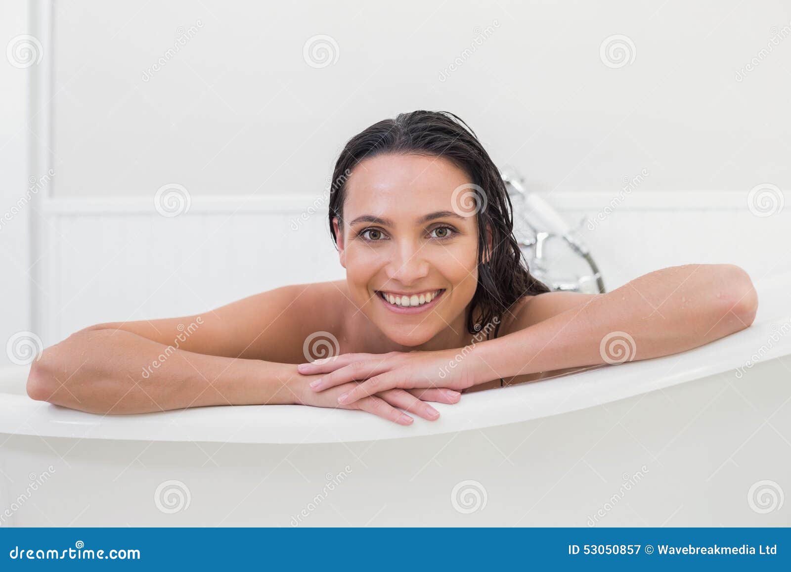 Pretty Brunette Taking a Bath Stock Image - Image of casual, house ...