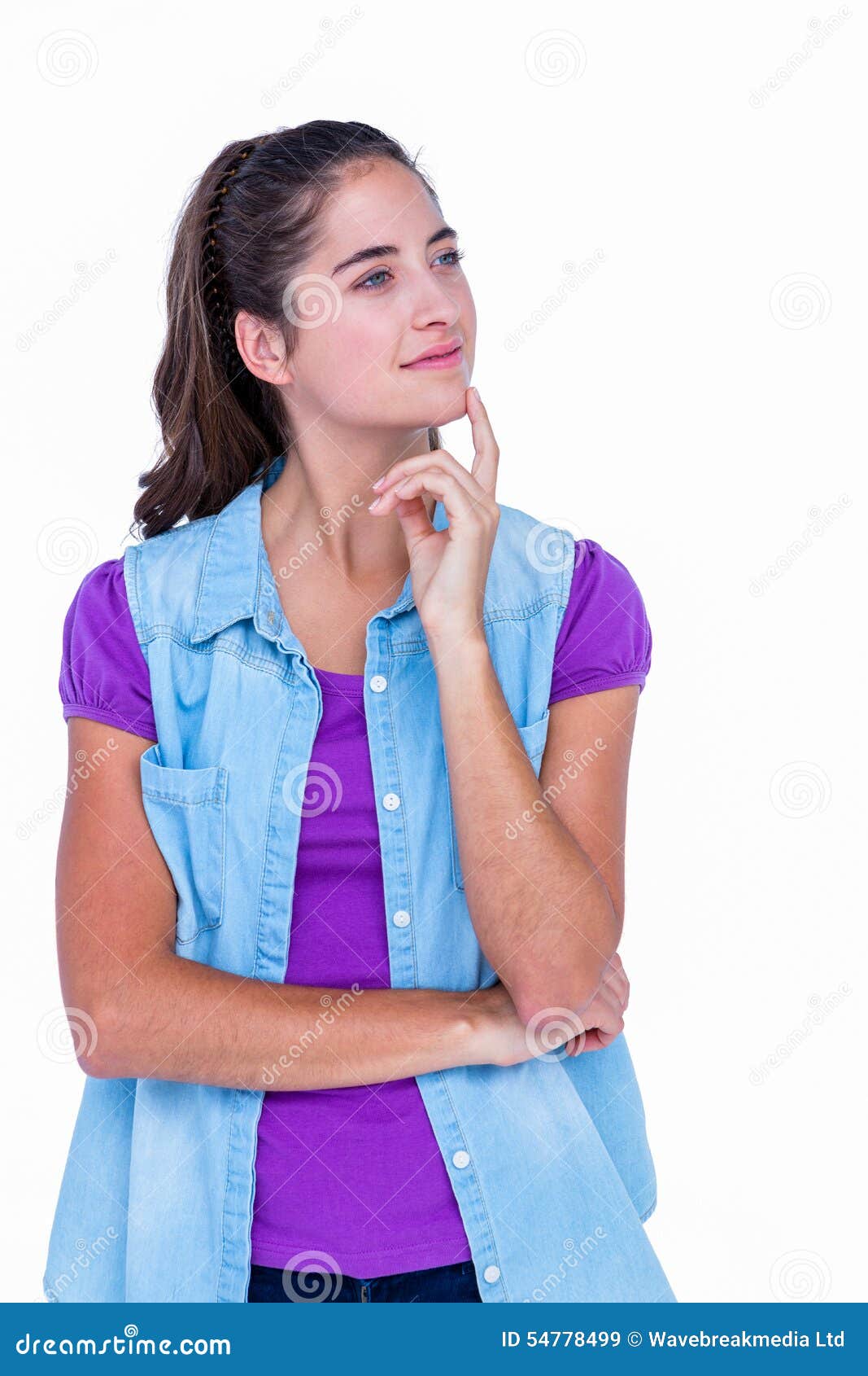 Pretty Brunette Thinking With Finger On Chin Stock Image - Image of ...