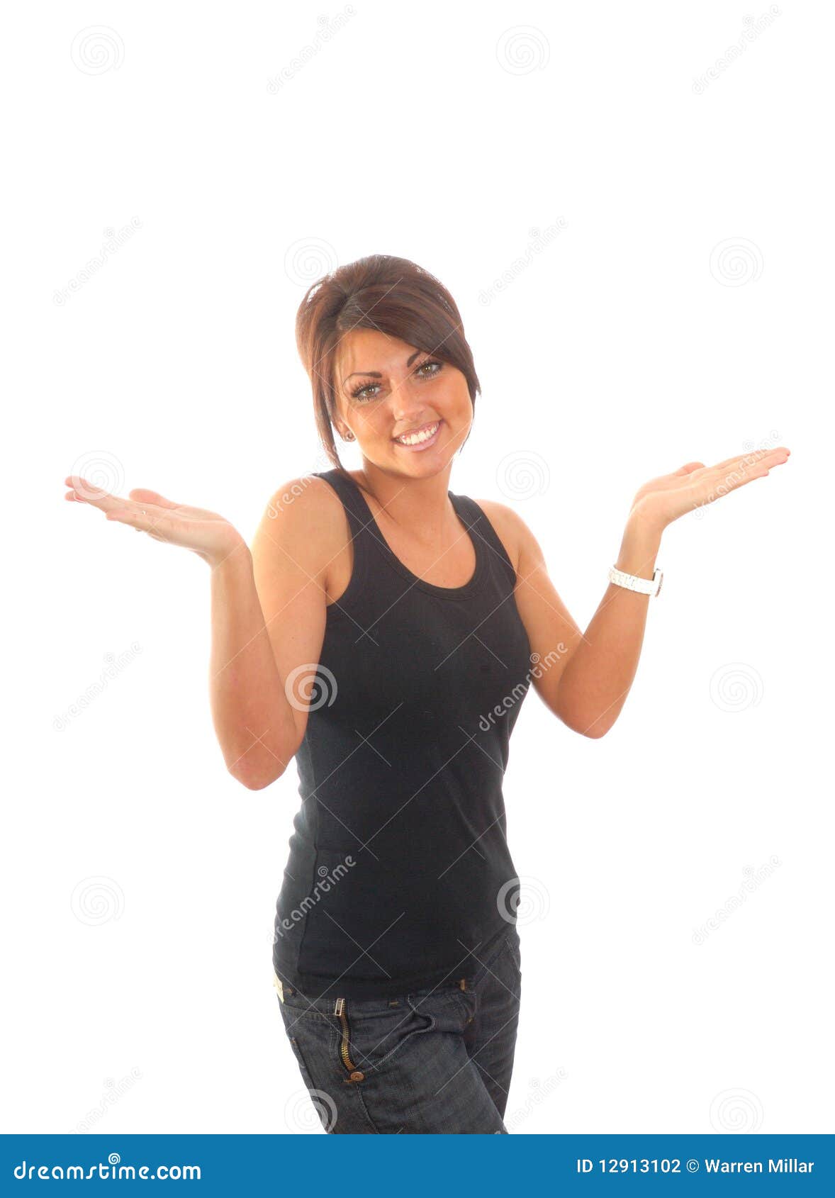 Pretty Brunette Woman with Arms Out Stock Photo - Image of female ...