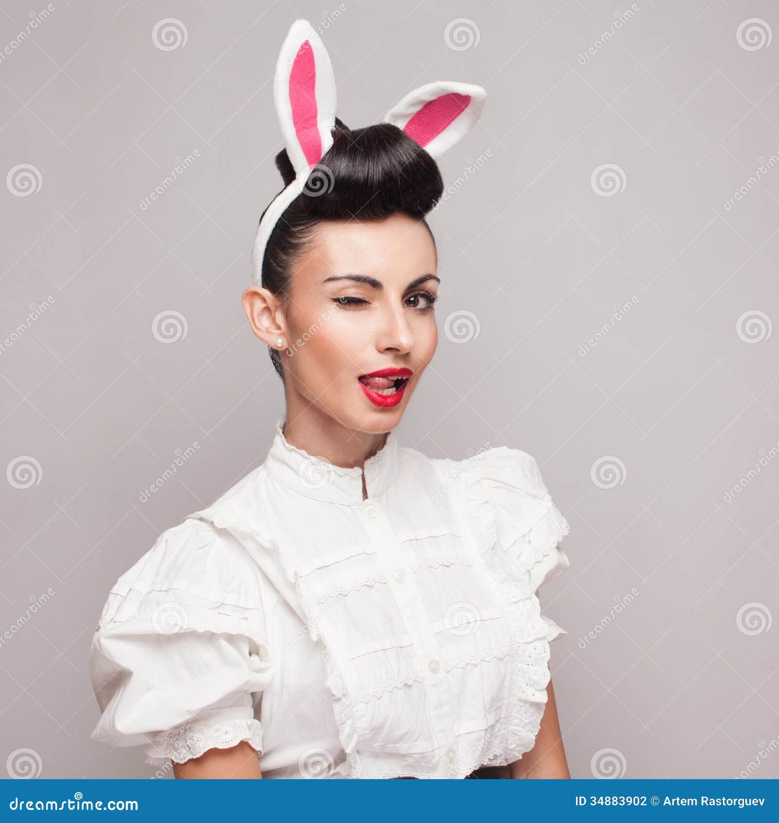 Pretty Bunny Girl Winking And Tongue Out Closeup Of Winking Bunny Girl