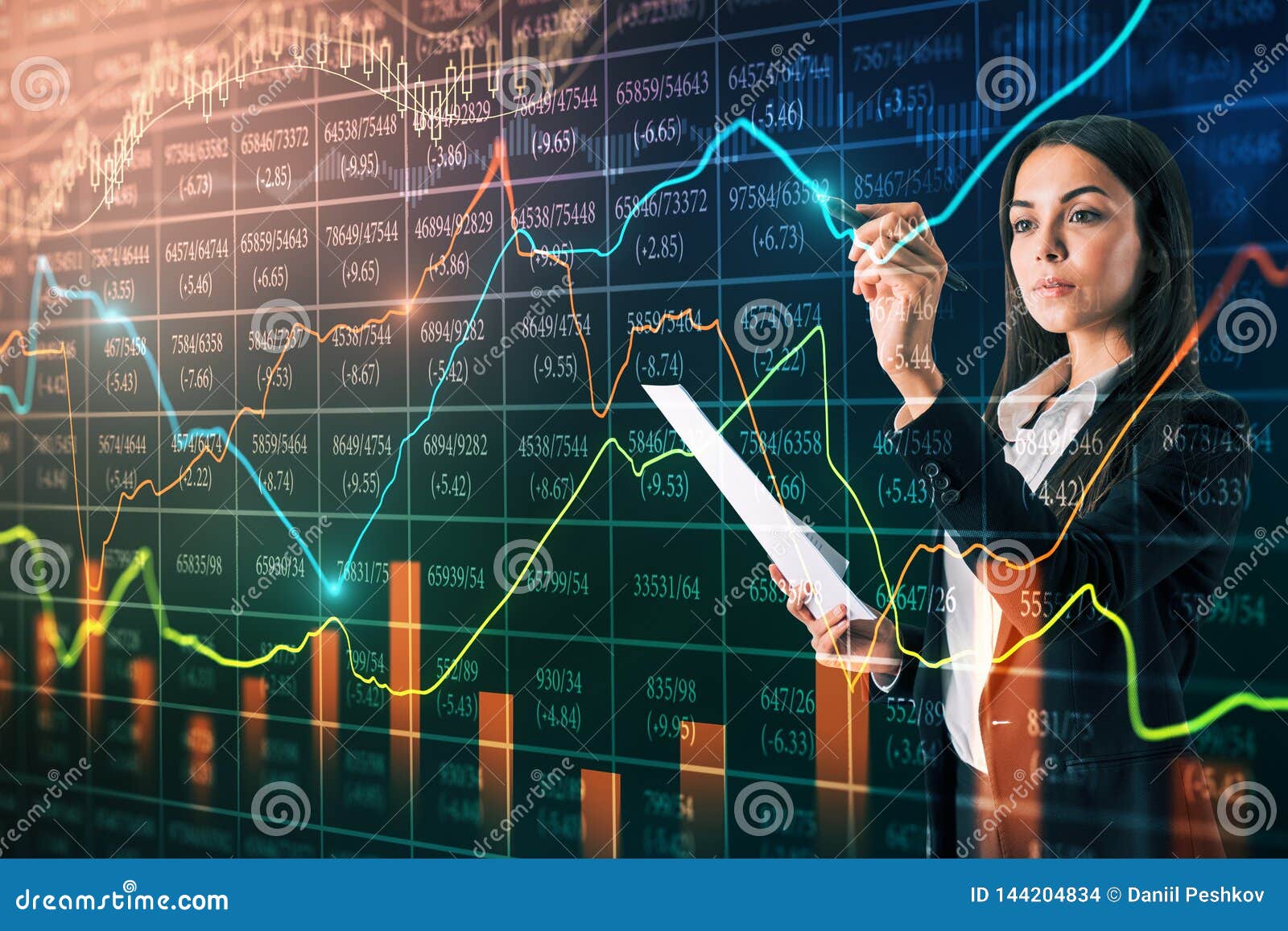Pretty Businesswoman with Forex Chart Stock Photo - Image of currency ...