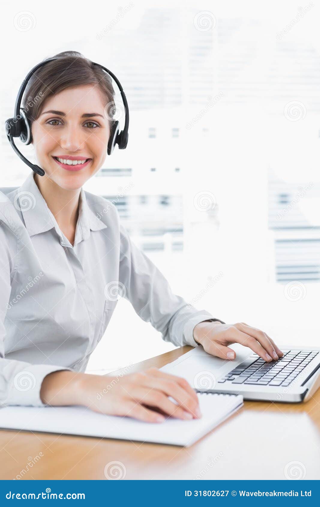 Pretty Call Centre Agent Working at Desk Stock Image - Image of ...