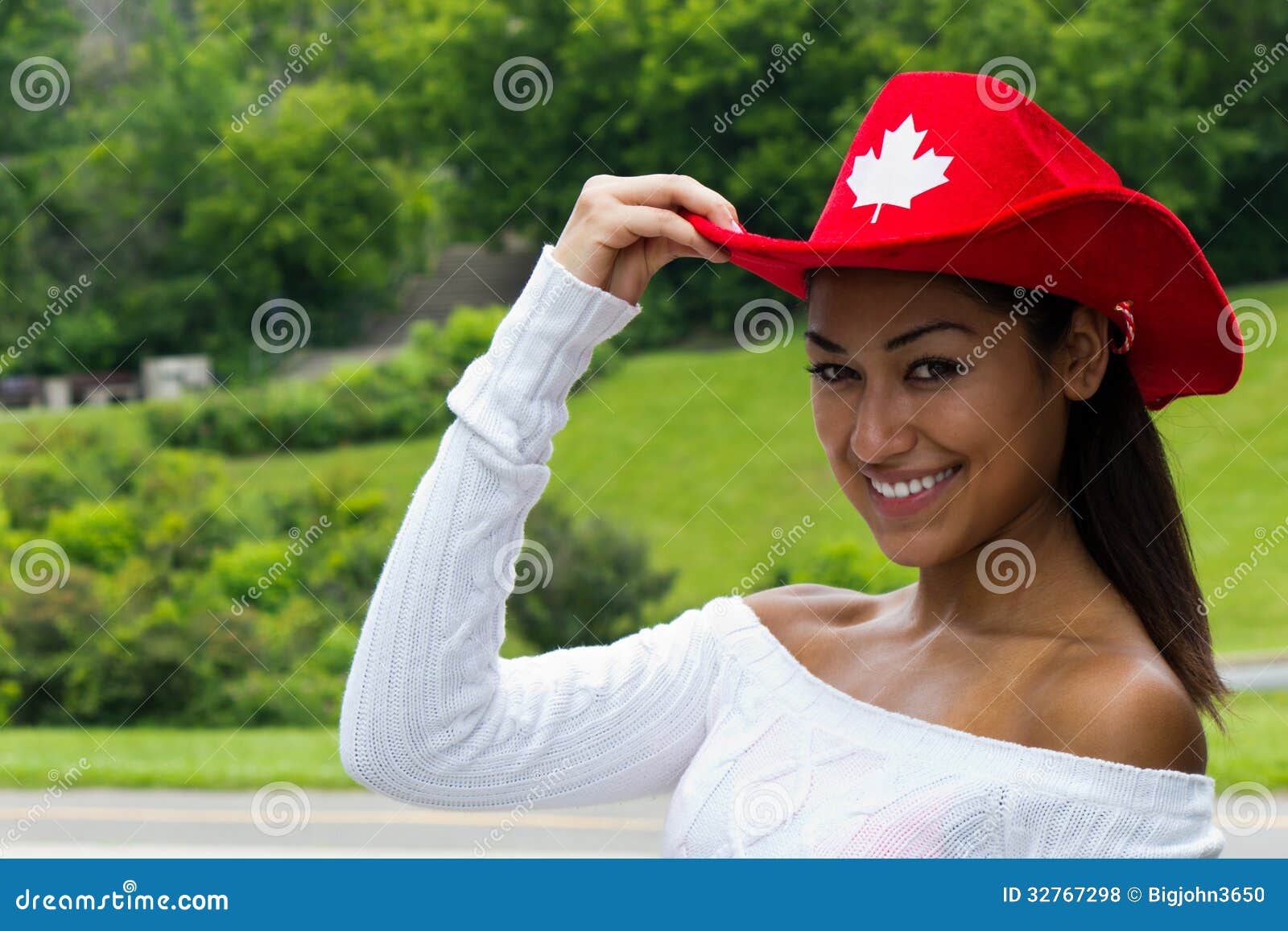 Pretty Canadian Girl in a Red Hat Stock Photo - Image of female, people ...
