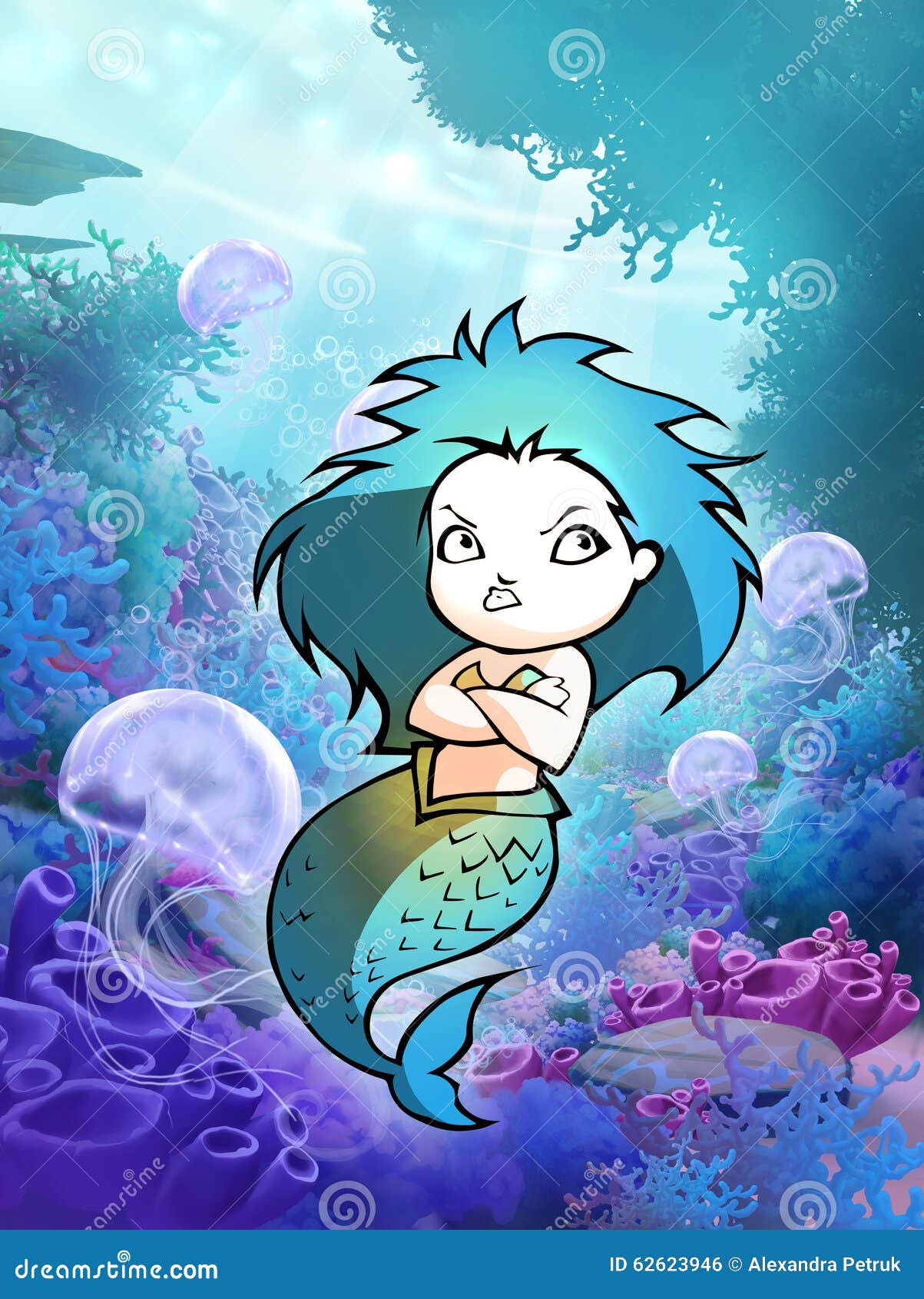 Pretty cartoon mermaid stock illustration. Illustration of lady - 62623946