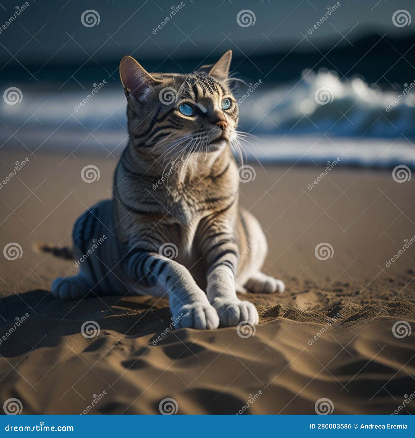 Cute cat on the beach stock illustration. Illustration of wanderer ...