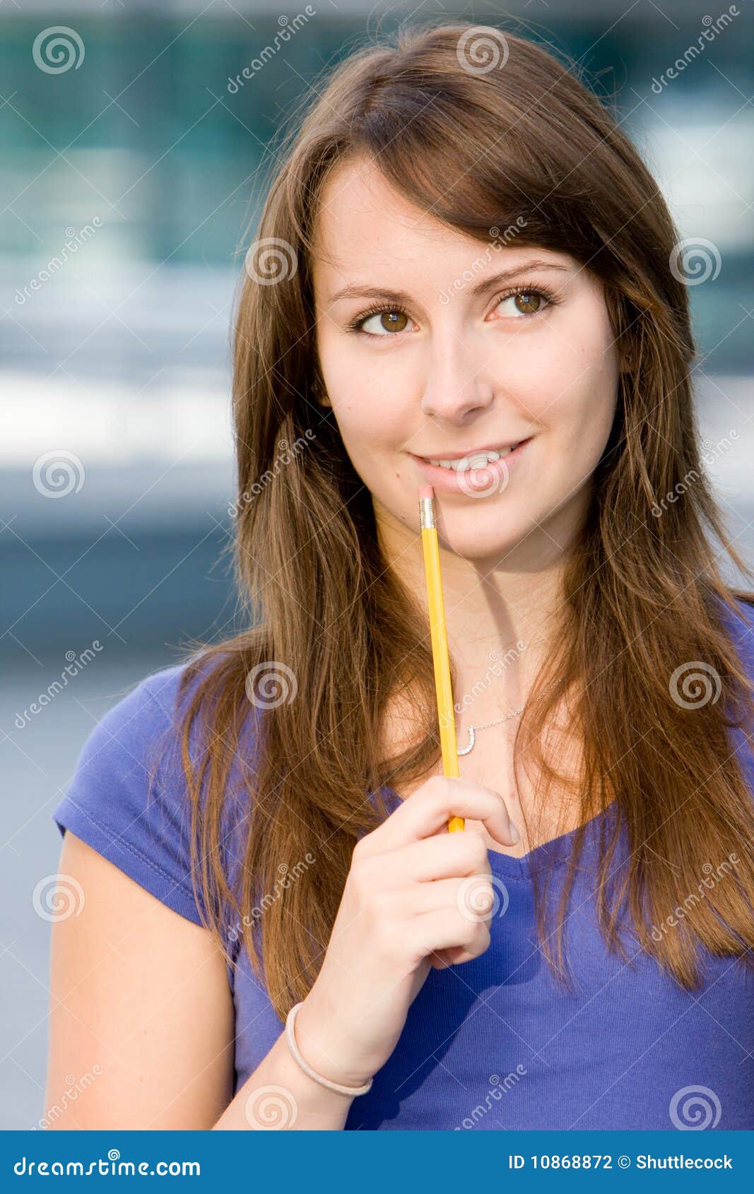 Pretty Caucasian Girl Pondering or Thinking Stock Photo - Image of ...