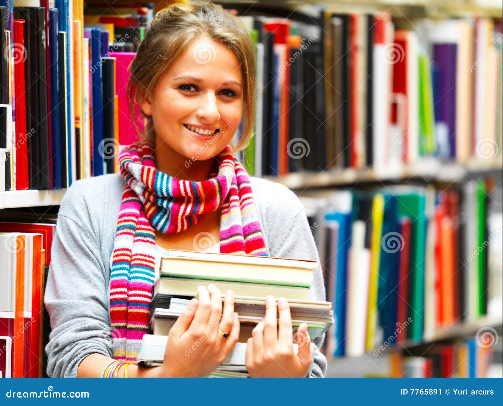 Pretty Charming Lady Holding Books in Library Stock Image - Image of ...