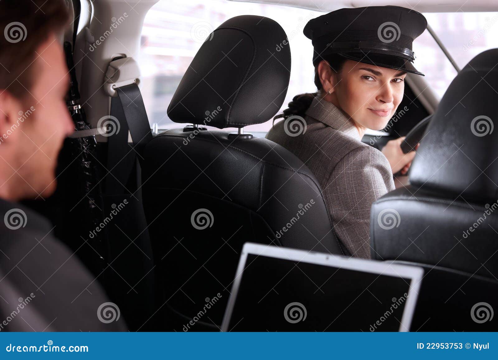 Pretty Chauffeur in Luxury Car Stock Image - Image of looking, male ...