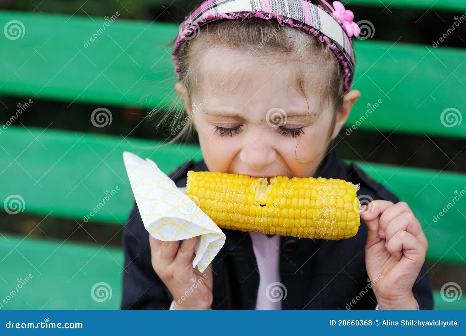 Pretty Child Girl Eats a Boiled Corn Stock Photo - Image of childhood ...