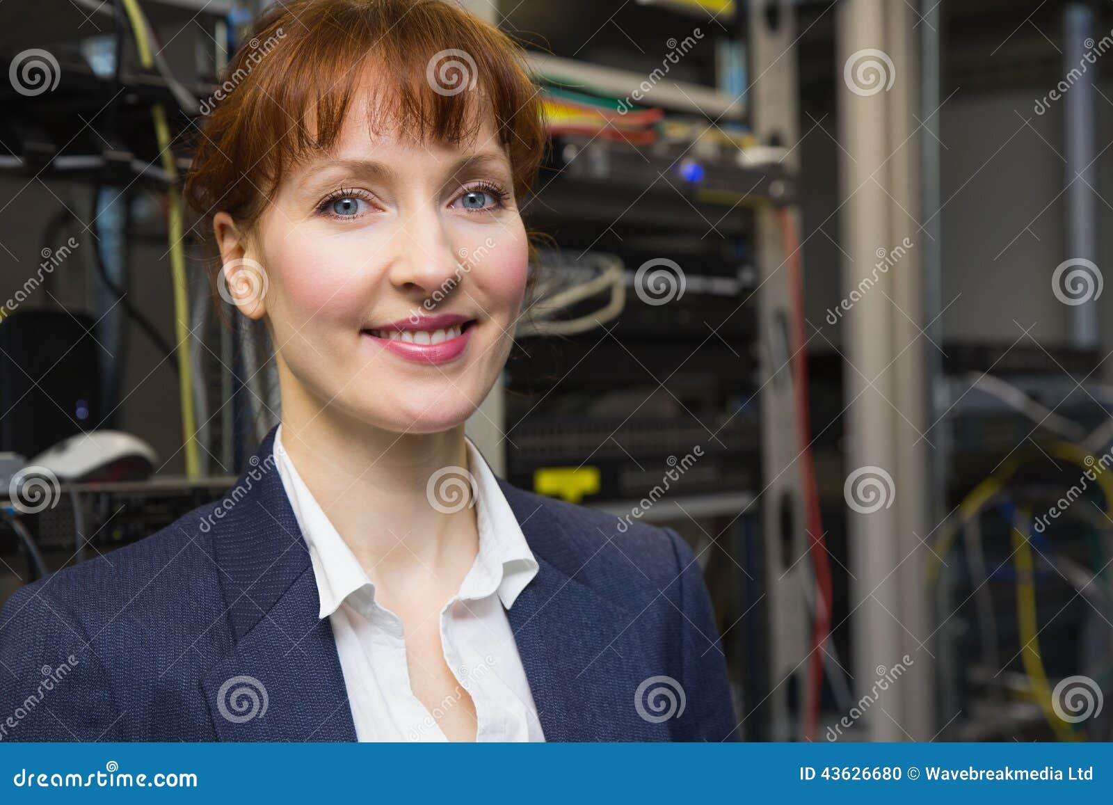 Pretty Computer Technician Smiling at Camera beside Open Server Stock ...