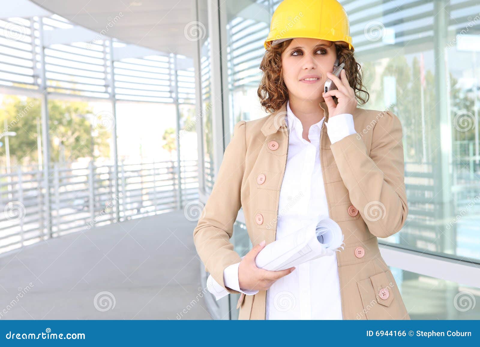 Pretty Construction Woman on Phone Stock Photo - Image of contractor ...