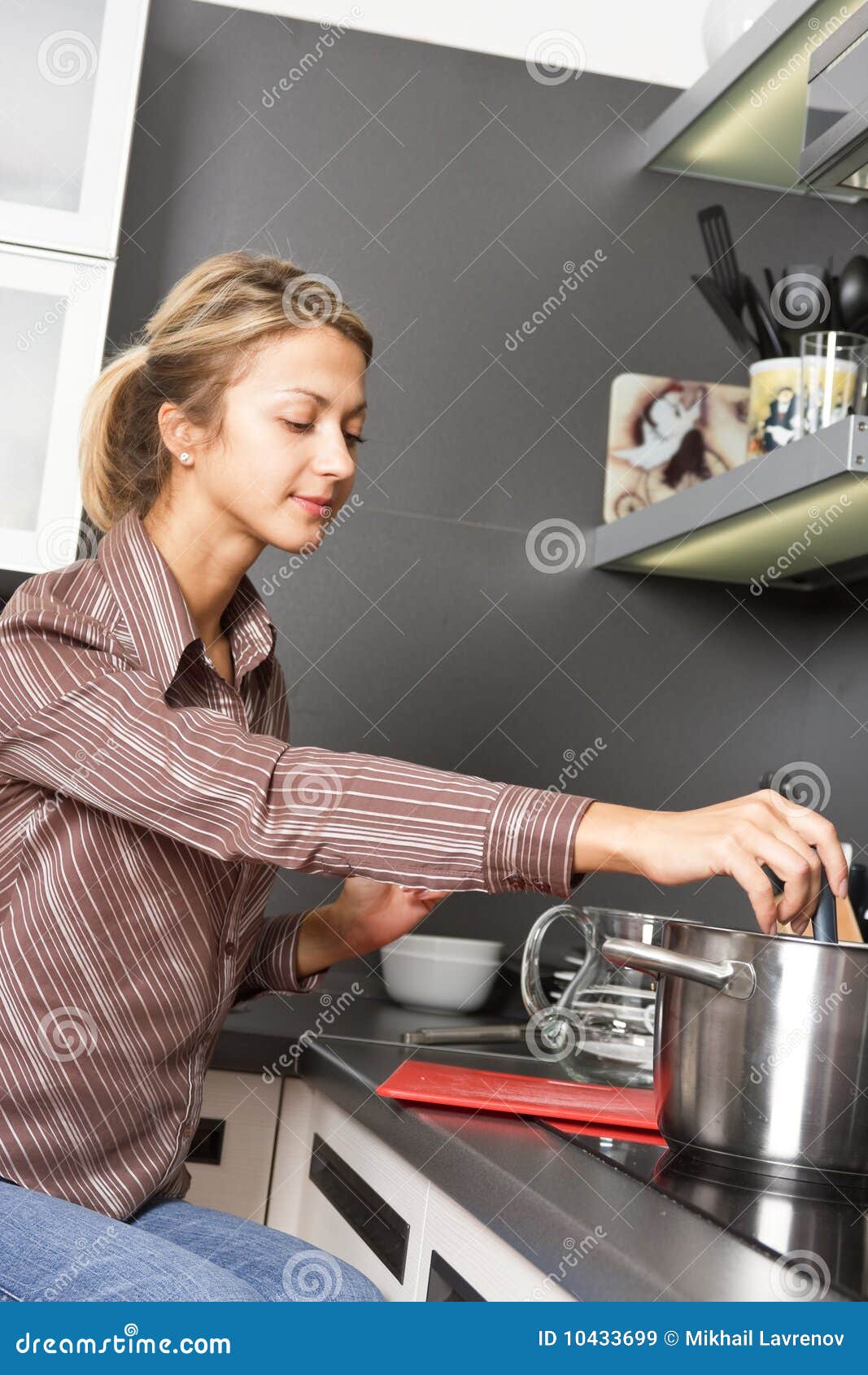Pretty cook stock image. Image of glasses, interior, woman - 10433699