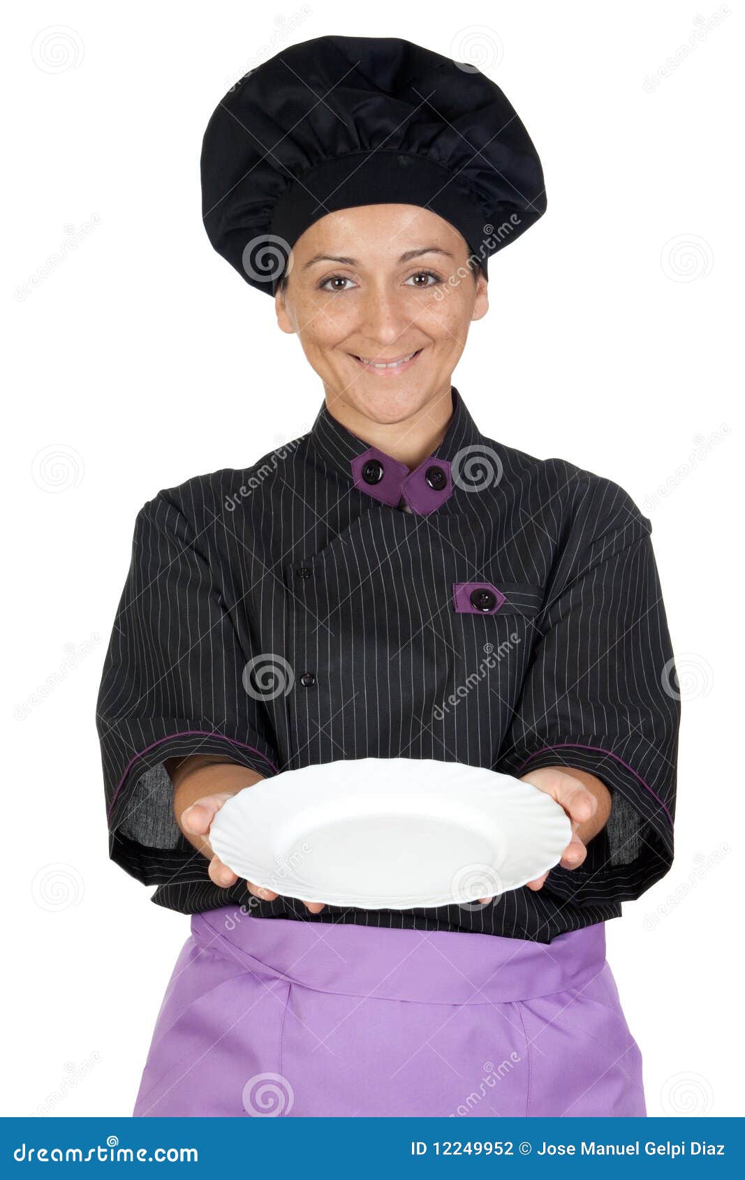 Pretty Cook Woman with Black Uniform Stock Photo - Image of crockery ...