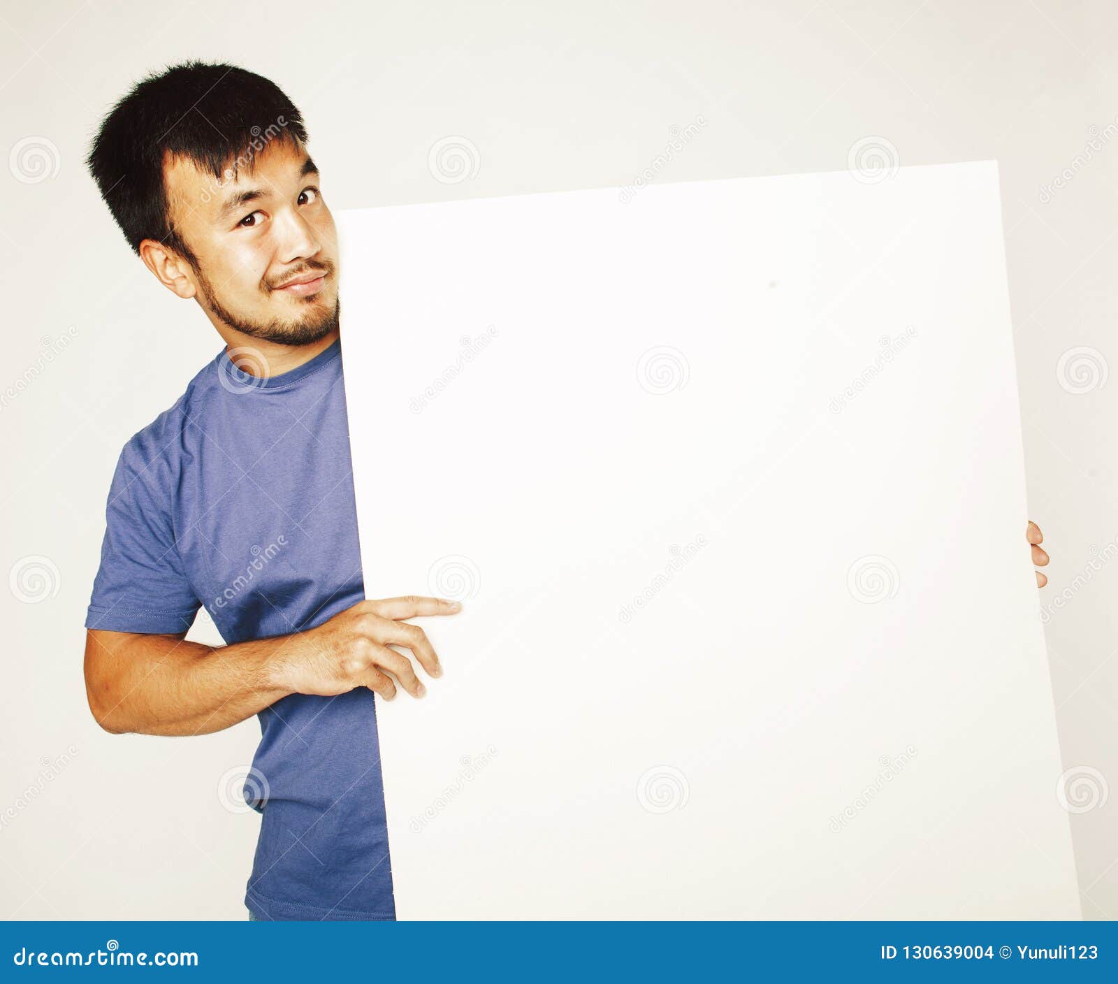 Pretty Cool Asian Man Holding Empty White Plate Smiling Stock Photo ...