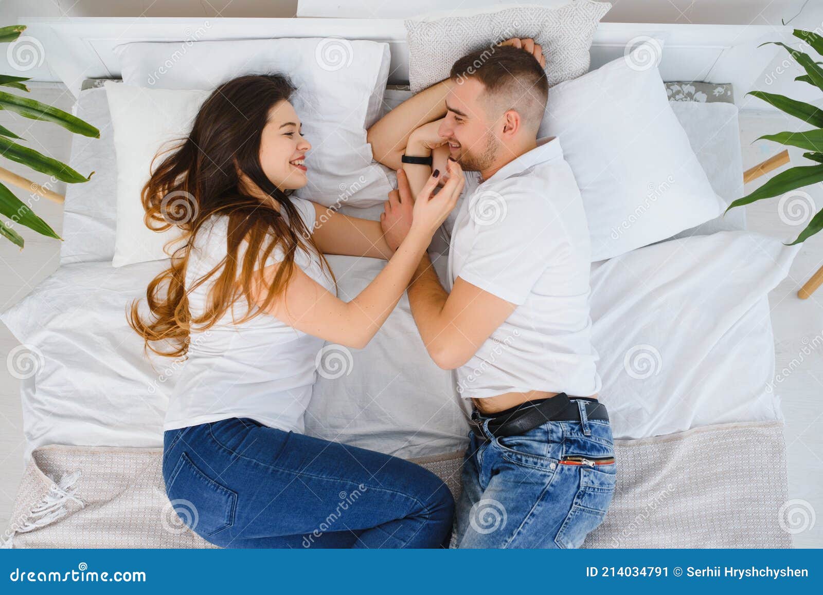 Pretty Couple Hugging in the Bed Stock Image - Image of passion ...