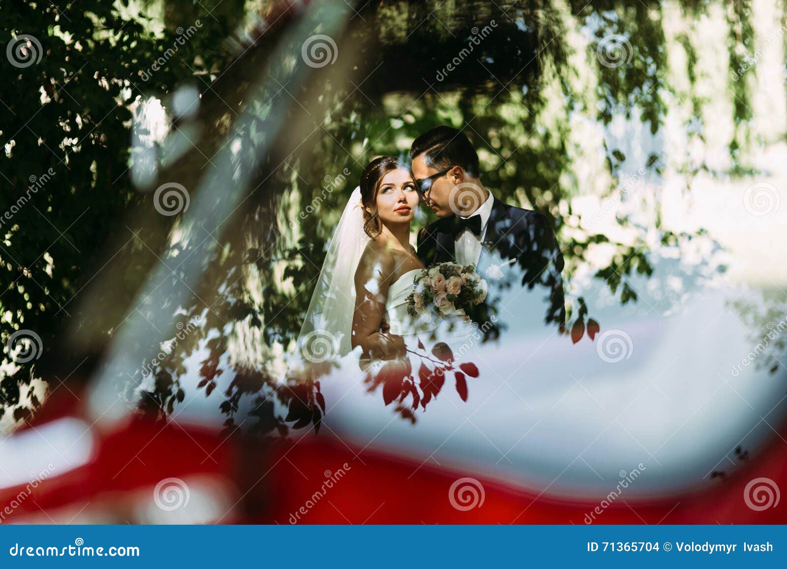 Pretty Couple in the Reflection in the Car S Glass Stock Photo - Image ...