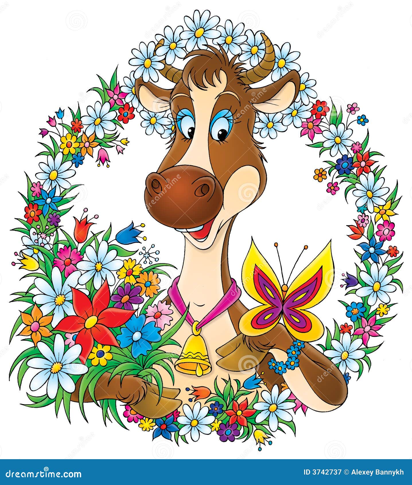 Pretty cow stock illustration. Illustration of childhood - 3742737