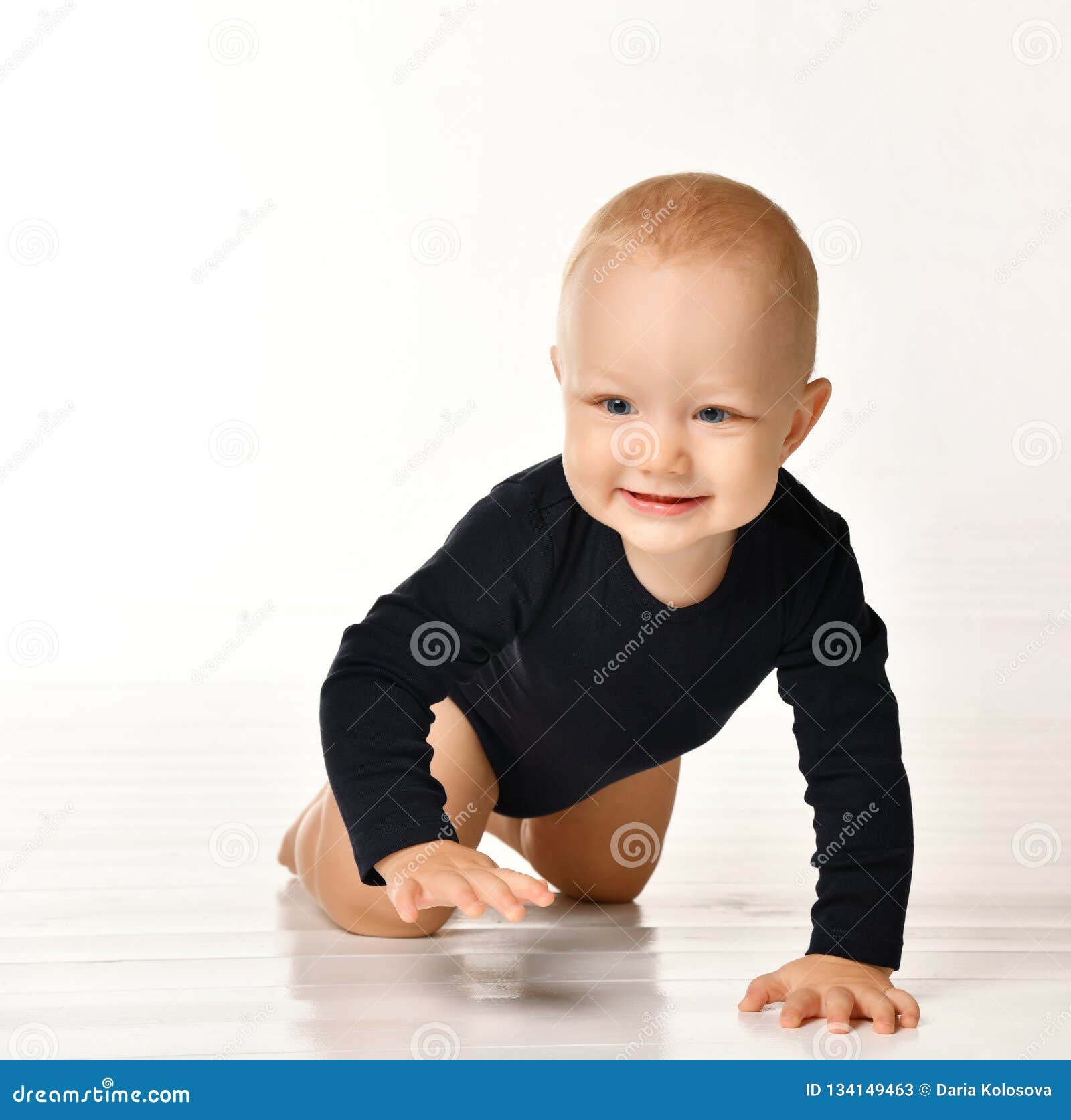 Pretty Crawling Baby Isolated on White Background Stock Image - Image ...