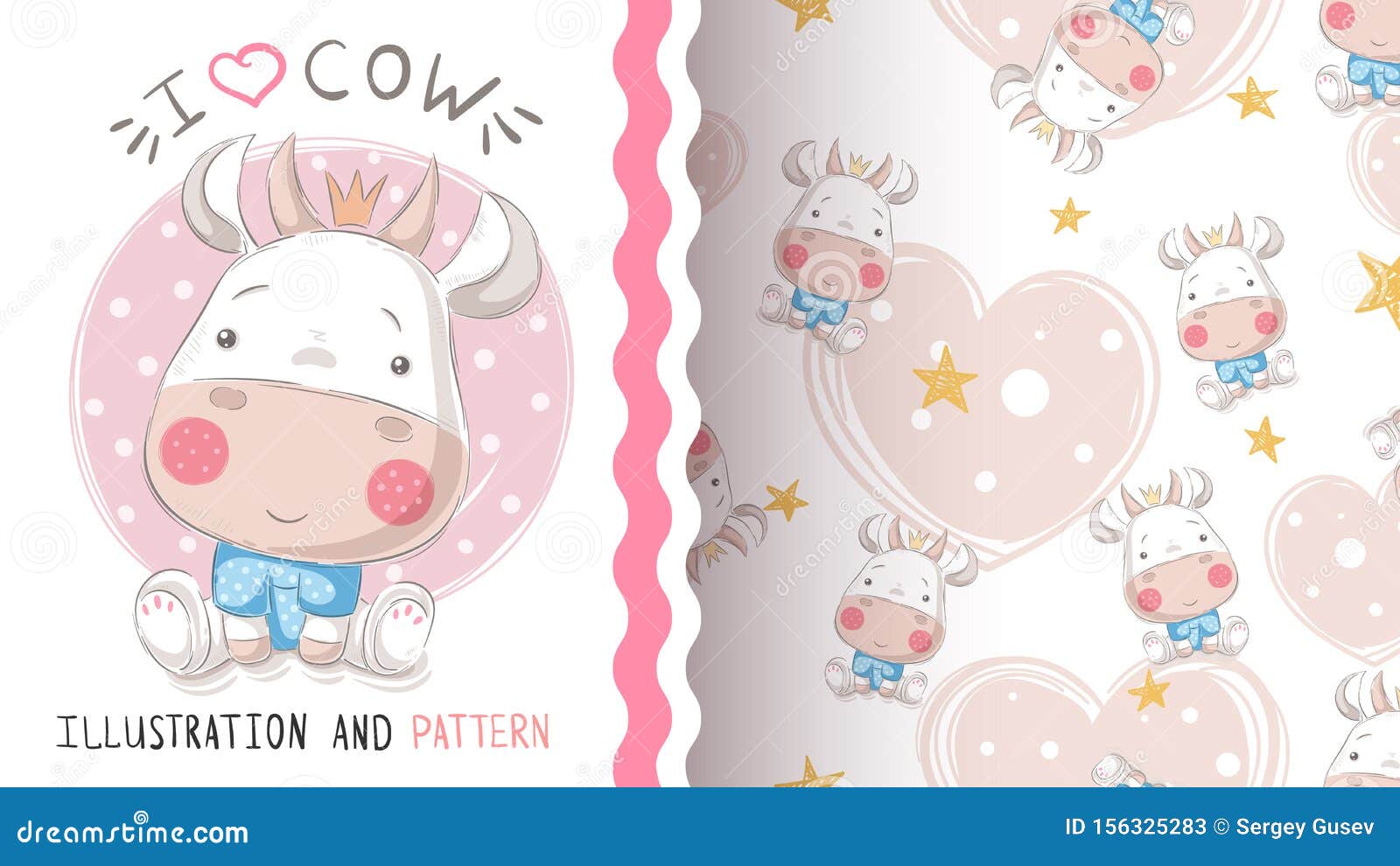 Pretty Cute Cow - Seamless Pattern Stock Vector - Illustration of ...
