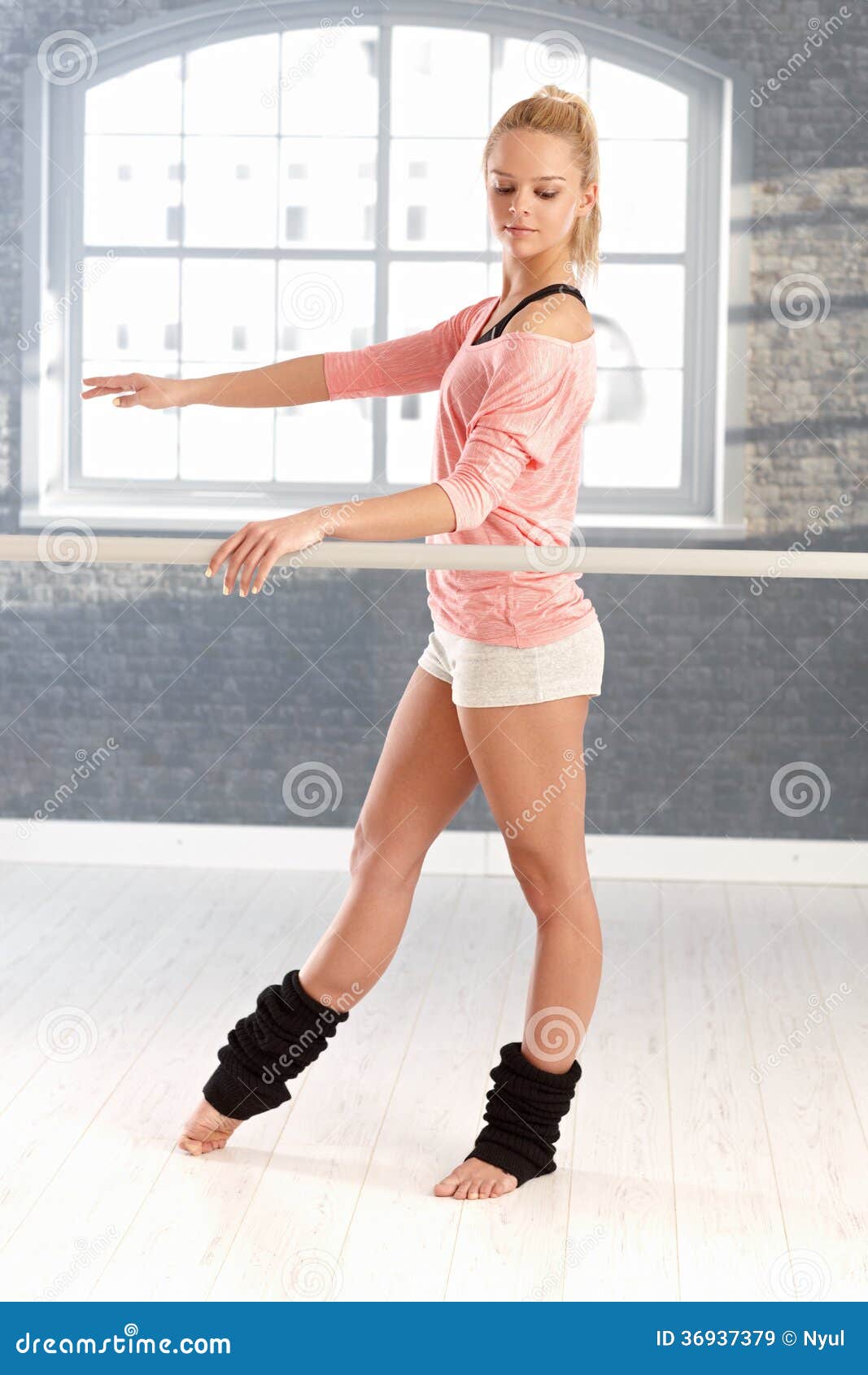 Pretty Dancer Practicing by Bar Stock Image - Image of beauty ...