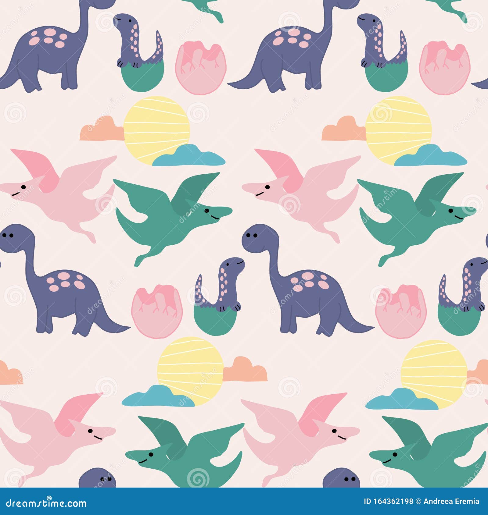 Pretty Dinosaurus in a Seamless Pattern Design Stock Vector ...