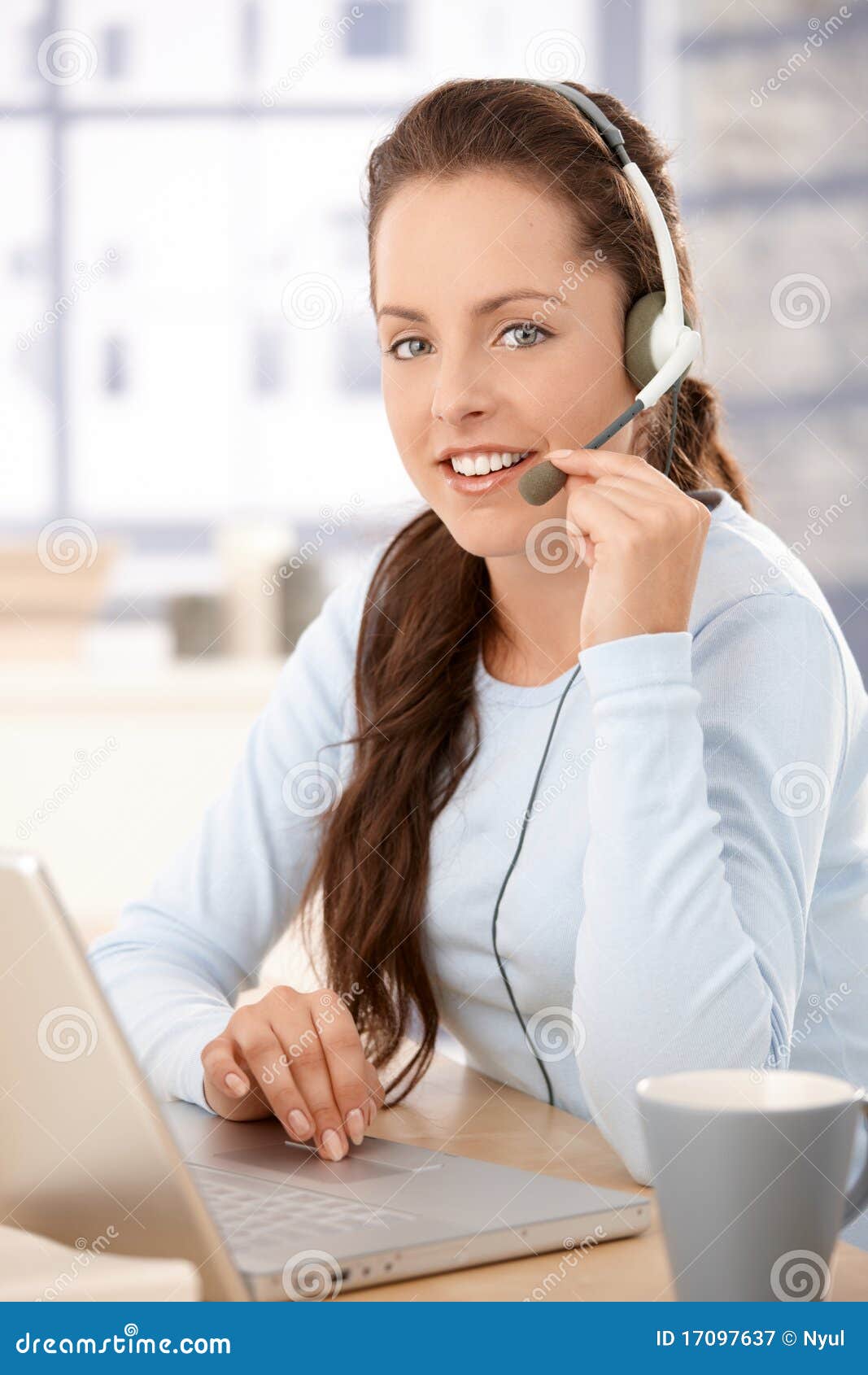 Pretty Dispatcher Working in Call Center Smiling Stock Image - Image of ...