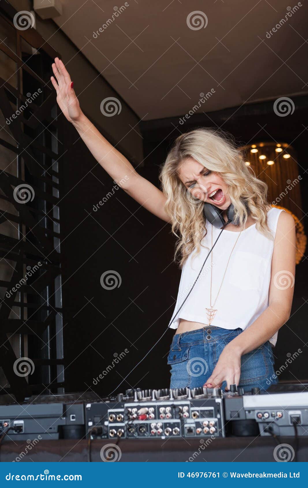 Pretty Dj Smiling and Dancing Stock Image - Image of cheerful ...