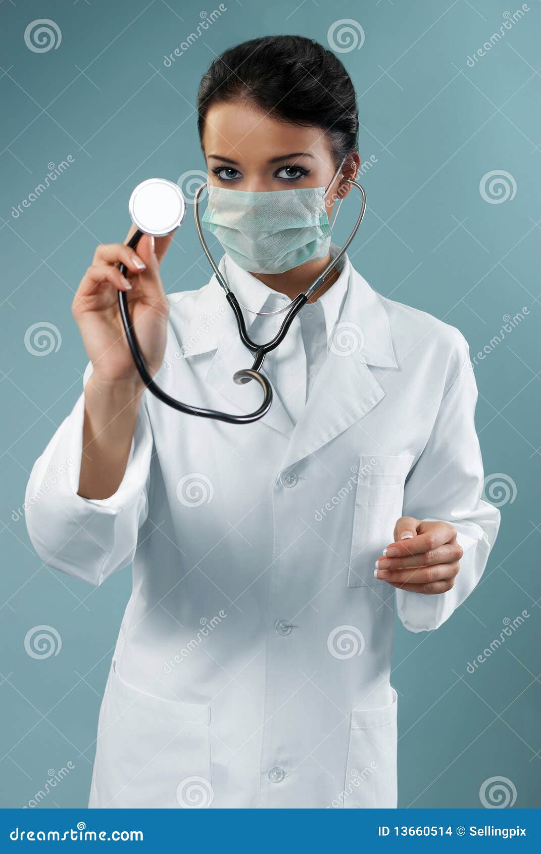 Pretty Doctor Examining with Stethoscope Stock Photo - Image of ...