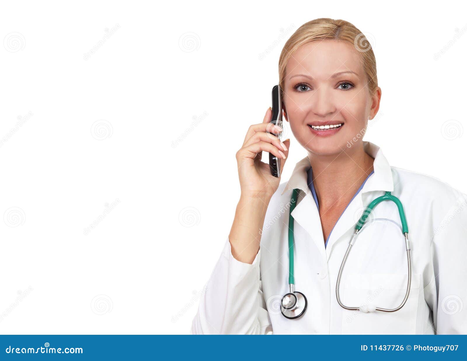 Pretty doctor on the phone stock photo. Image of attractive - 11437726