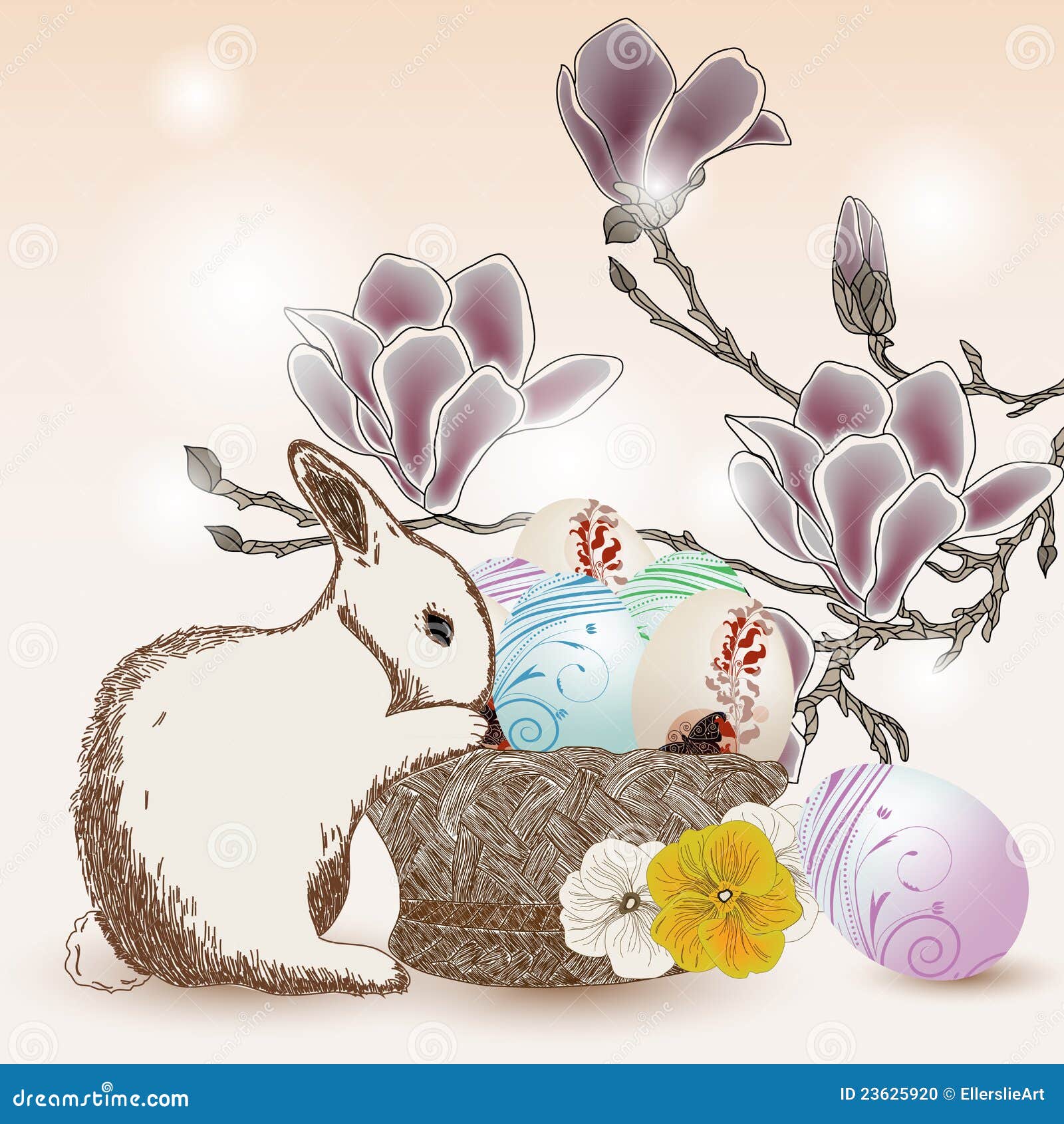 Pretty easter scene stock vector. Illustration of blooming - 23625920