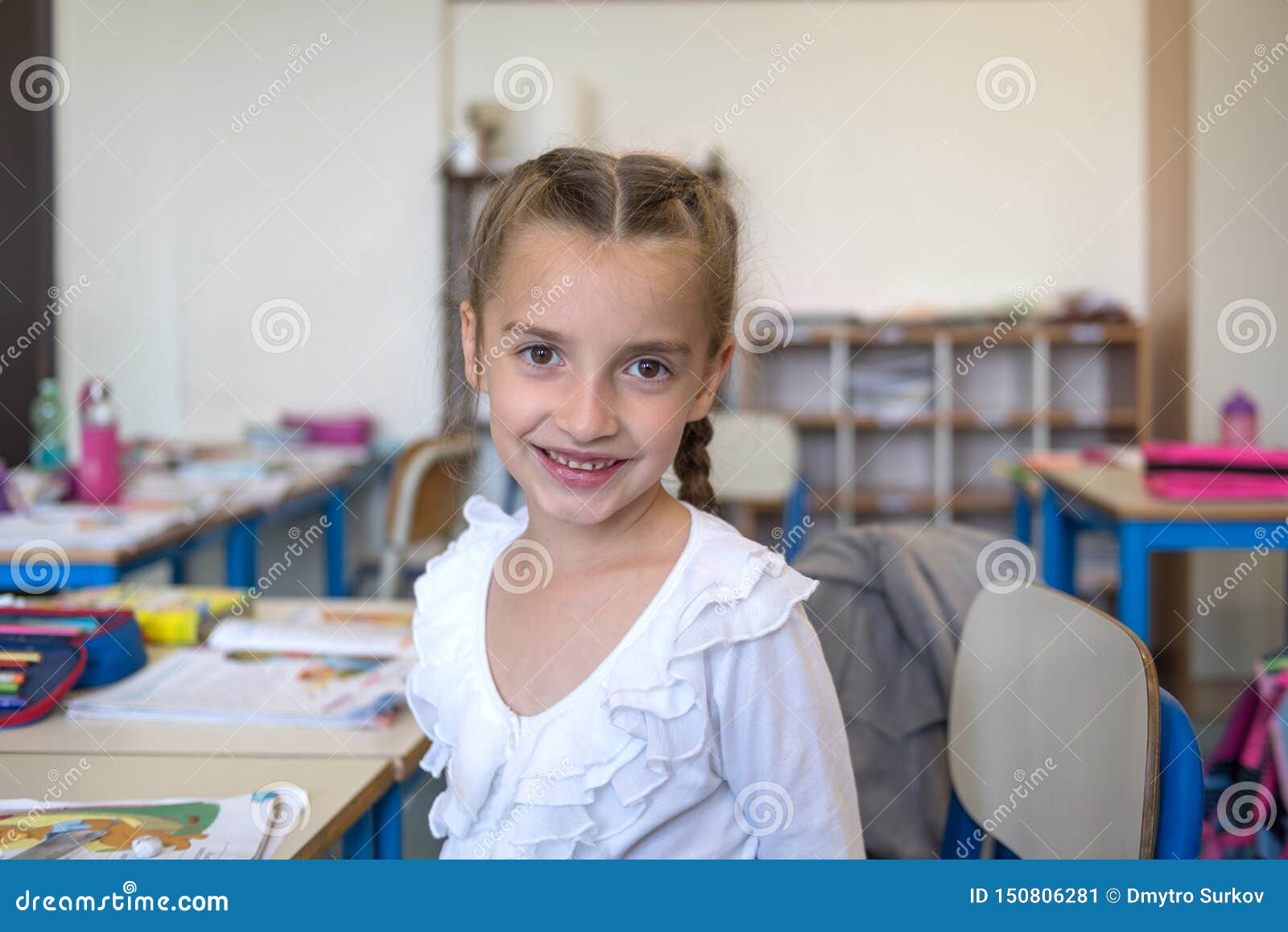 Elementary School Student in Classroom Stock Image - Image of portrait ...