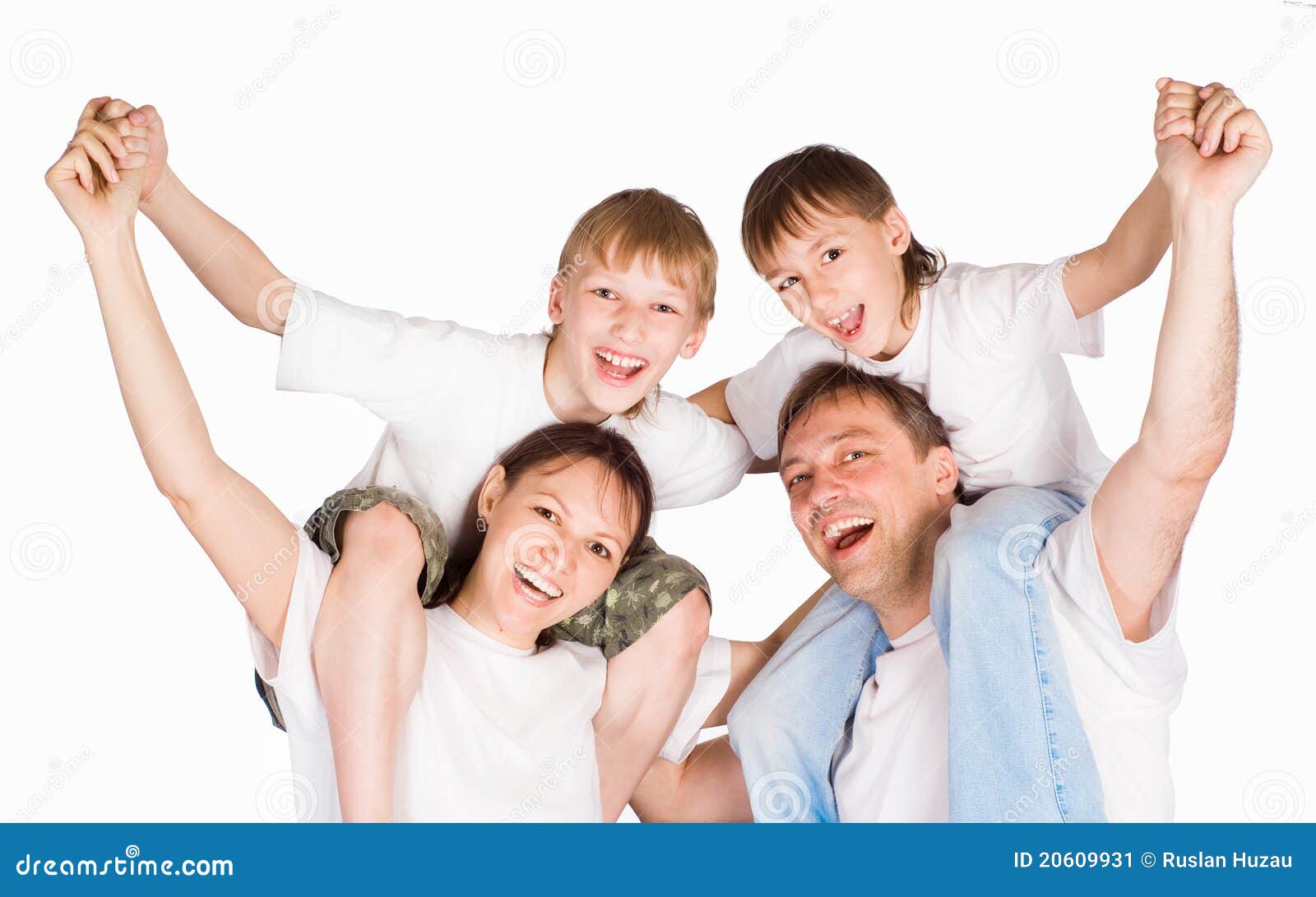 Pretty family on white stock image. Image of four, pleasure - 20609931