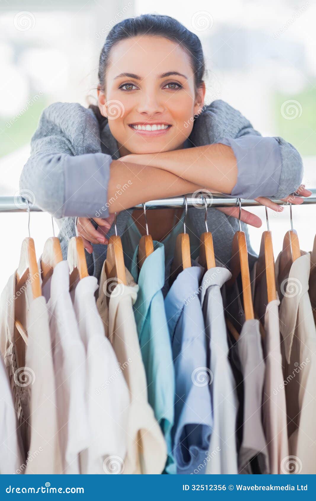Pretty Fashion Designer Leaning on Clothes Stock Photo - Image of happy ...