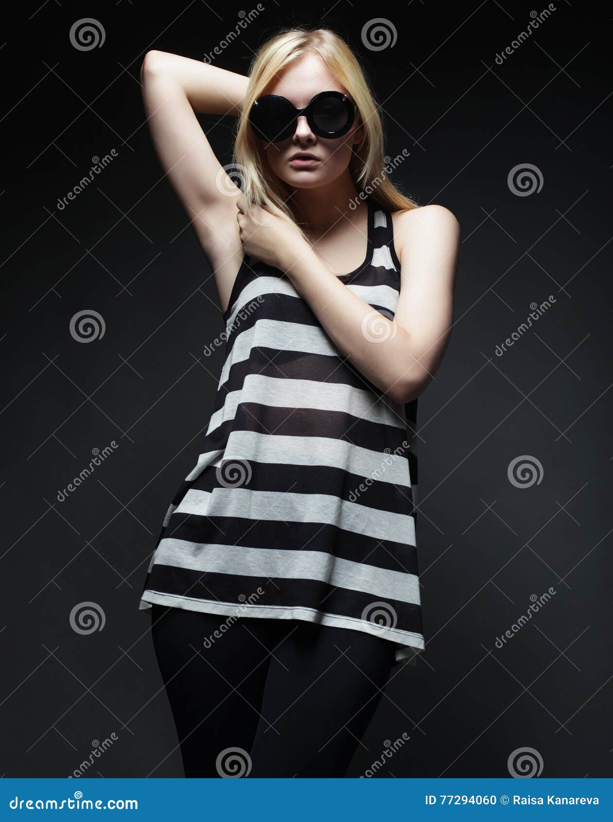 Pretty Fashion Model on Grey Background Stock Photo - Image of hair ...