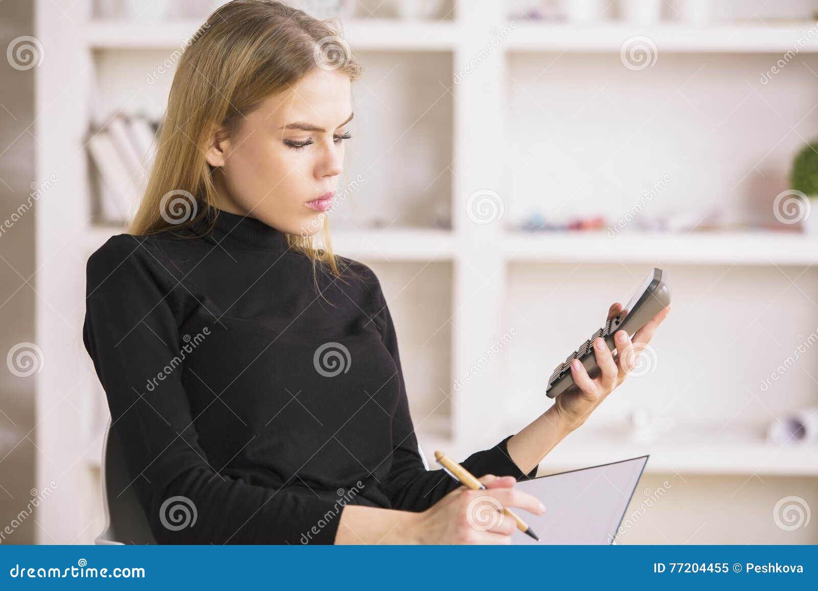 Pretty Female Accountant at Work Stock Image - Image of education ...