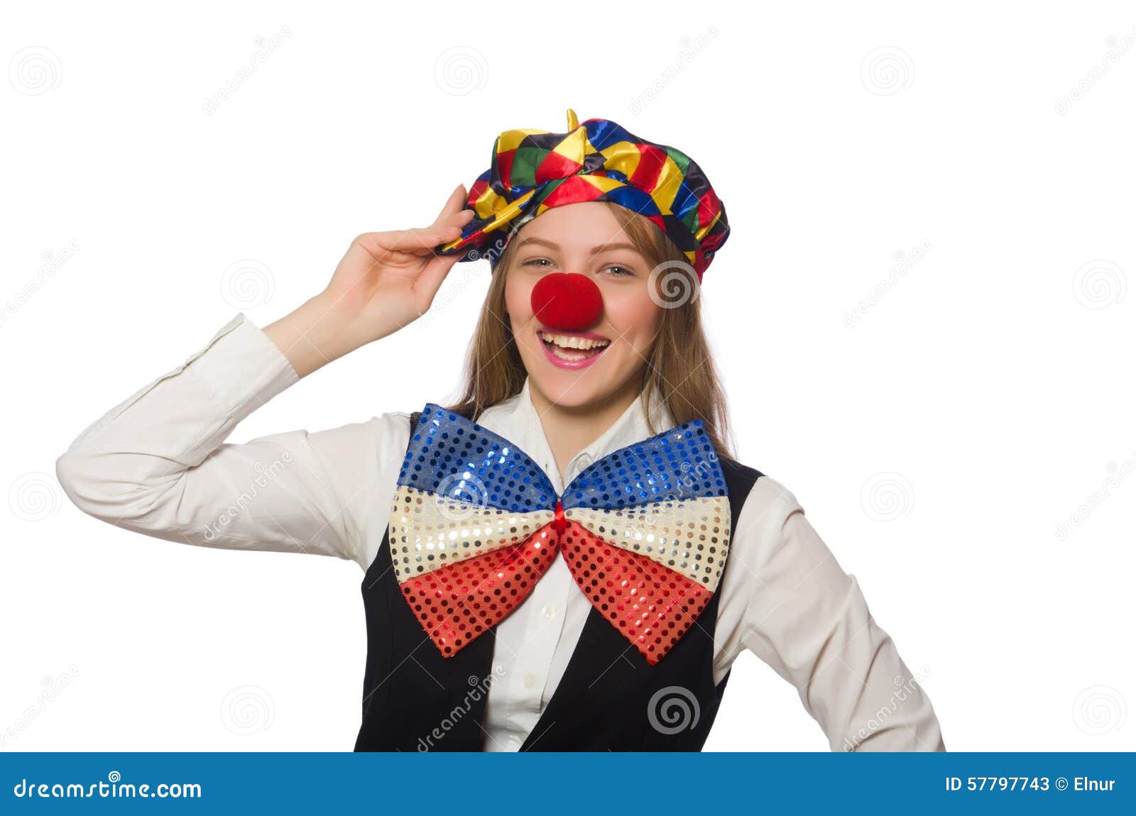 Pretty Female Clown Isolated on White Stock Image - Image of clown ...