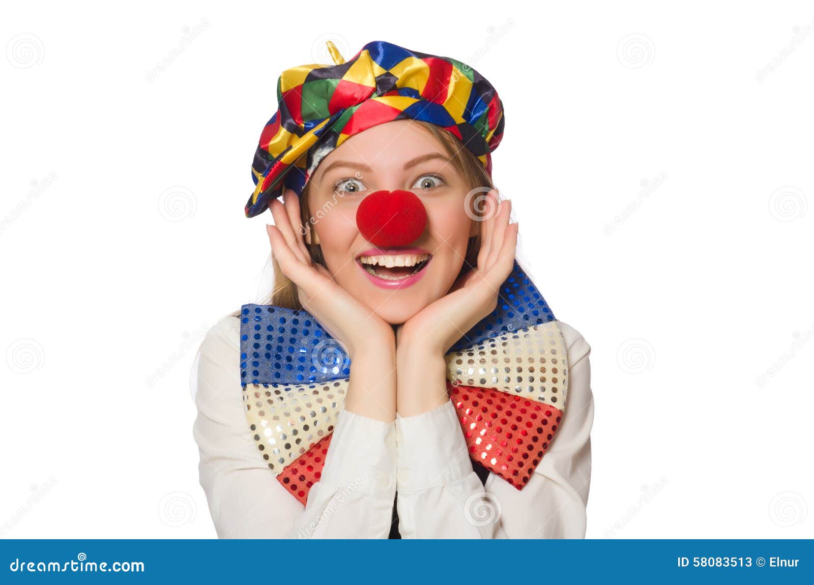 Pretty Female Clown Isolated on White Stock Image - Image of humourous ...