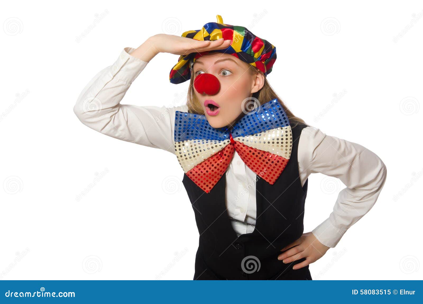 Pretty Female Clown Isolated on White Stock Image - Image of humor ...