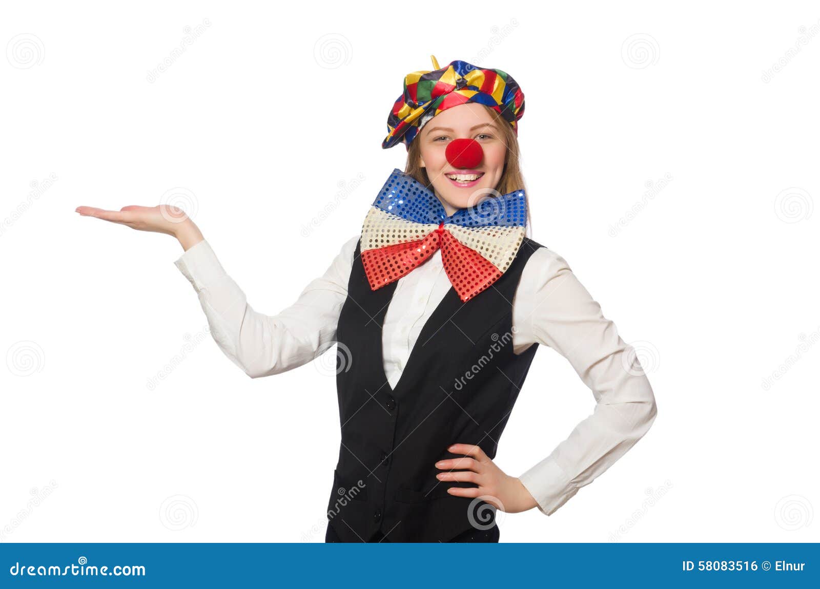 Pretty Female Clown Isolated on White Stock Photo - Image of black ...