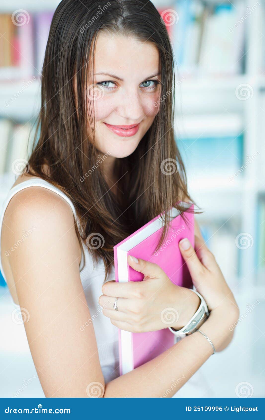 Pretty Female College Student in the Library Stock Photo - Image of ...