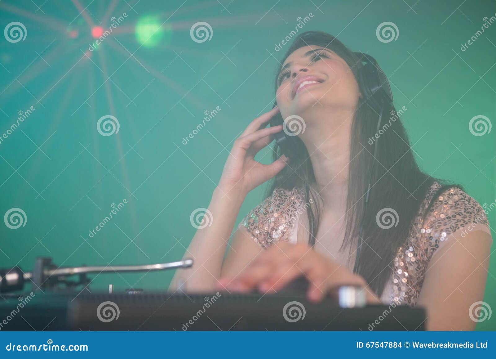 Pretty Female DJ Playing Music Stock Photo - Image of electronic, green ...
