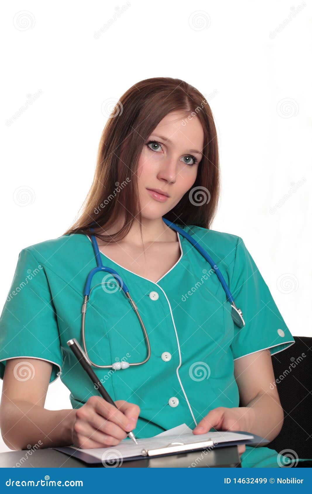 Pretty female doctor stock image. Image of expert, green - 14632499