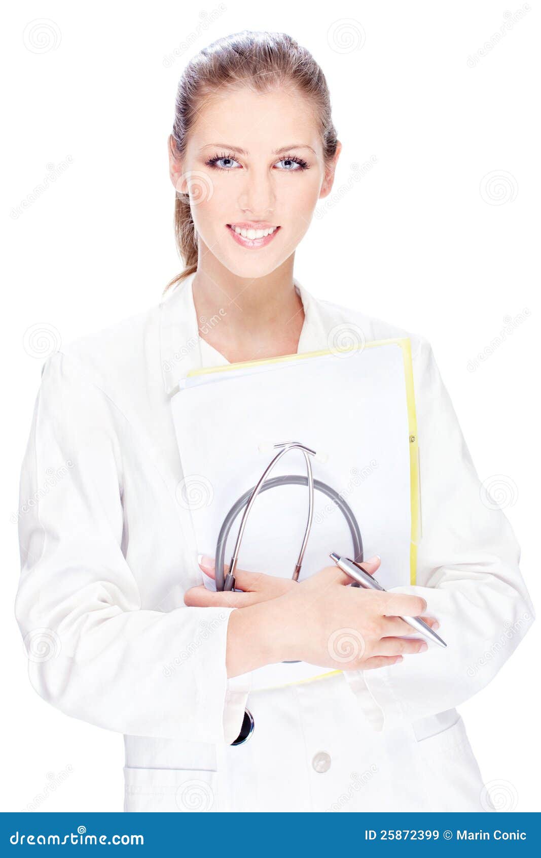 Pretty female doctor stock image. Image of files, examination - 25872399