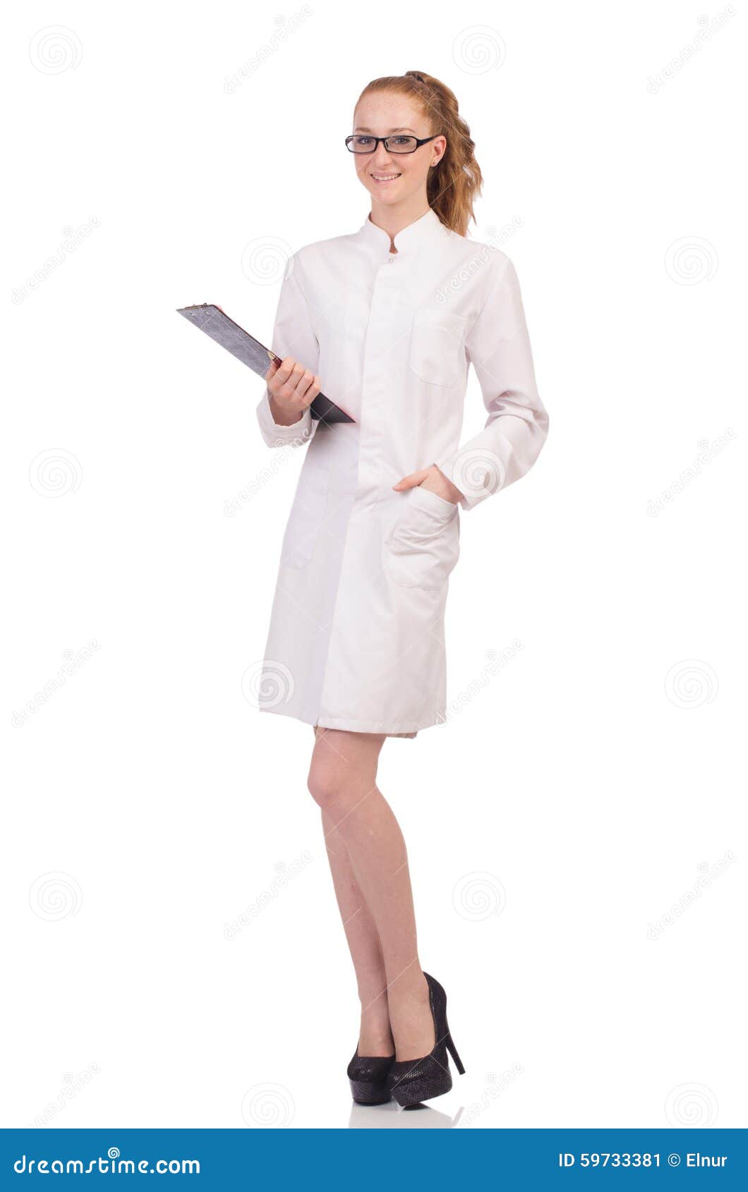 Pretty Female Doctor Holding Diary Isolated on Stock Image - Image of ...