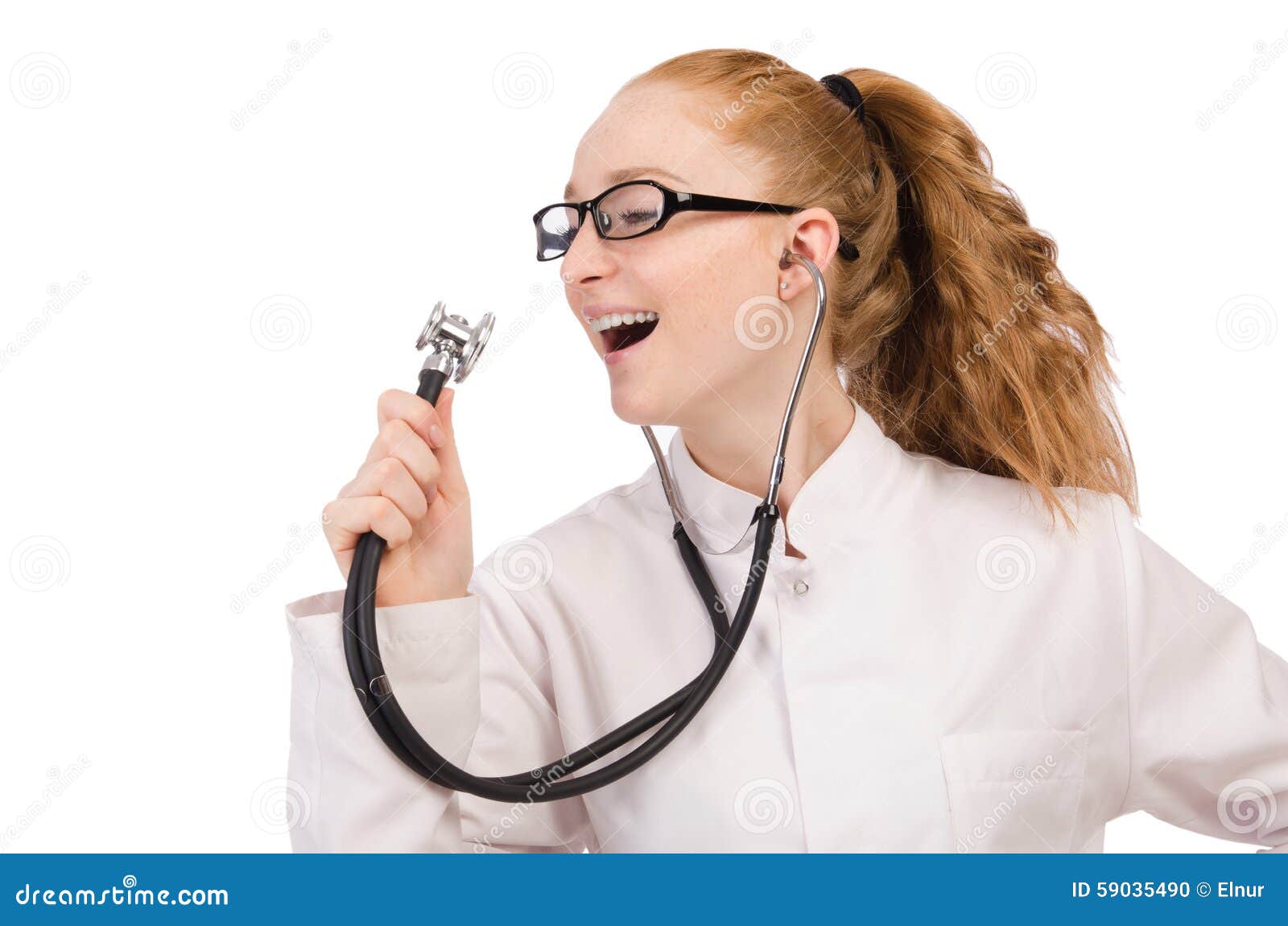 Pretty Female Doctor with Stethoscope Isolated on Stock Photo - Image ...