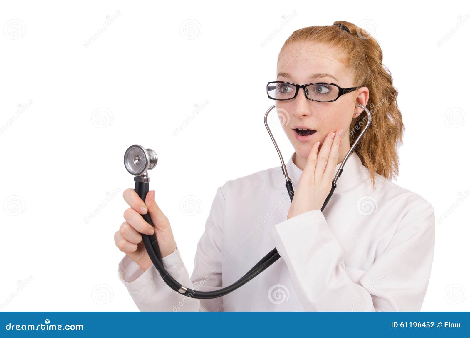 The Pretty Female Doctor with Stethoscope Isolated Stock Photo - Image ...